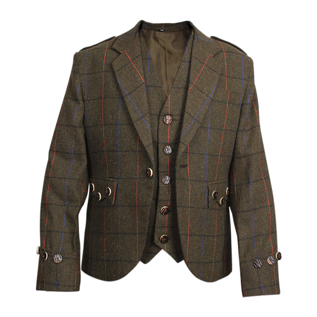 Brown With Red And Blue Tweed Argyll Jacket And Vest | House Of Scotland