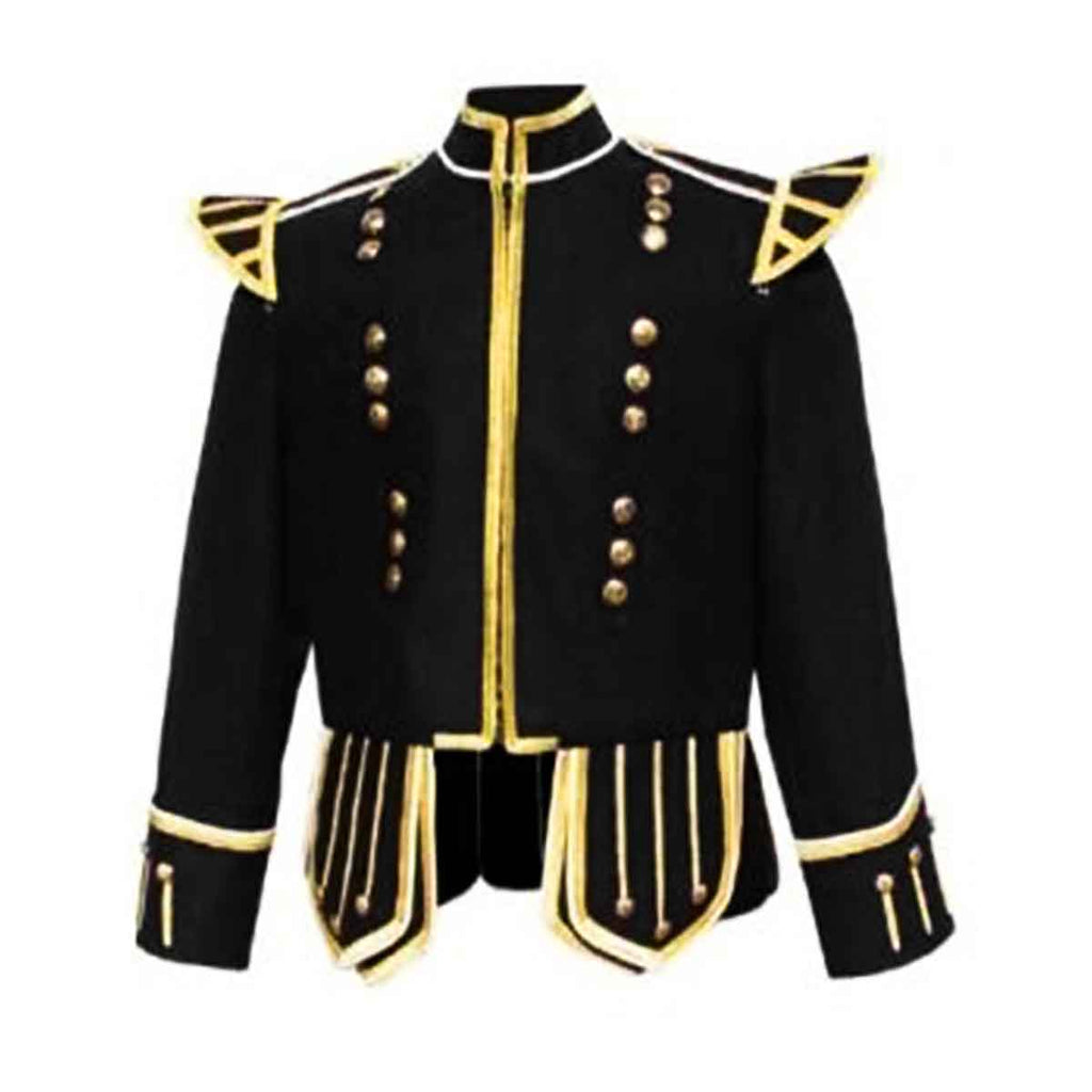 Black Doublet Blazer Wool With Gold Braid White Piping | House Of Scotland